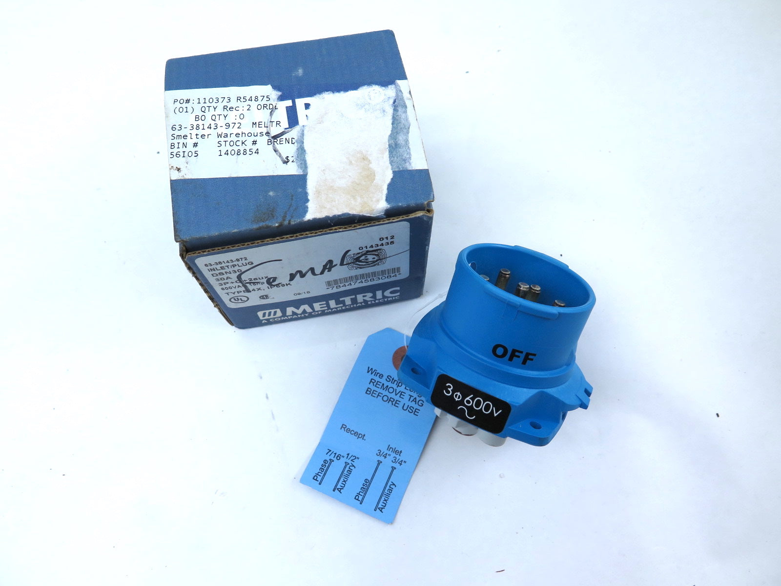 Meltric 63-38143-972 Inlet Plug 600VAC 30A 15HP Type4X – Advance Operations