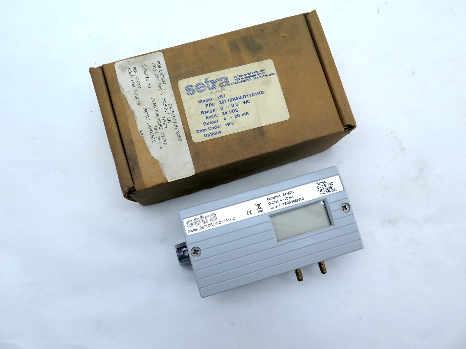 Setra 26710R5WD11A1HD Differential Pressure Transducer Model.267 0-0.5 ...