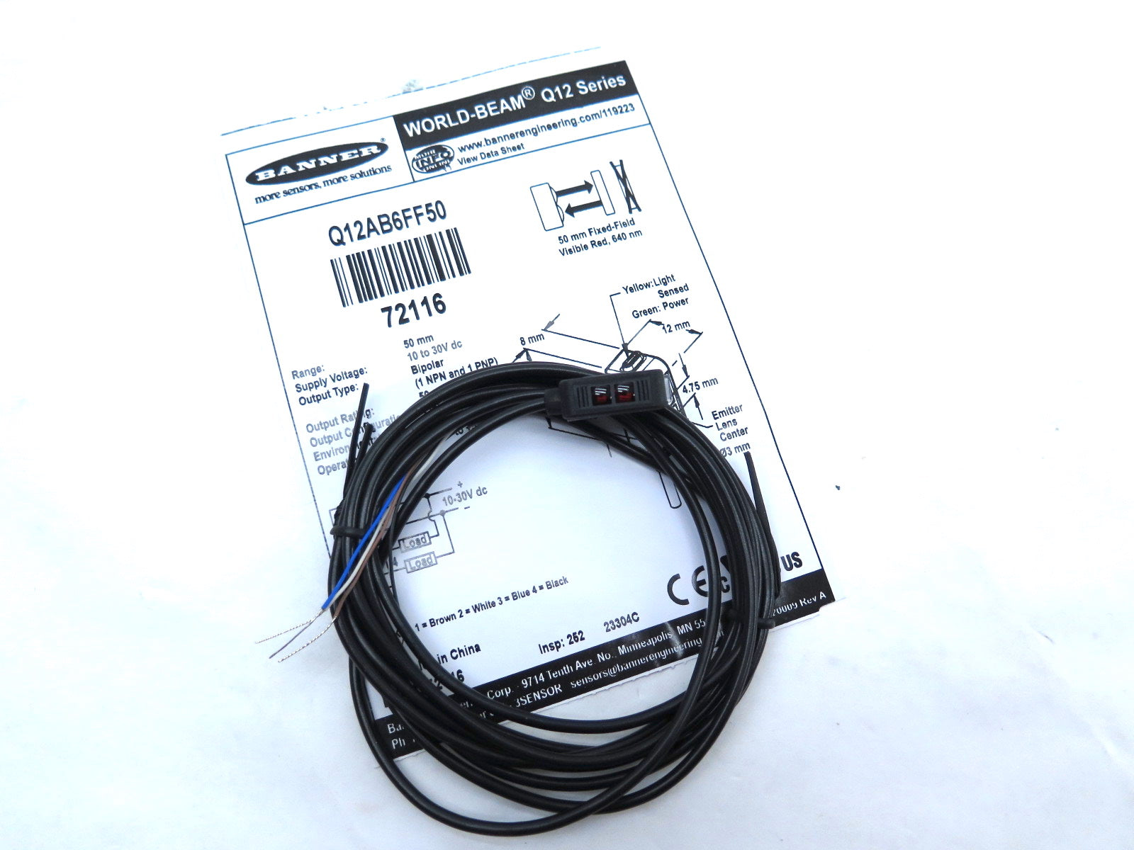 Banner Q12AB6FF50 72116 World-Beam Self-Contained Sensor – Advance ...