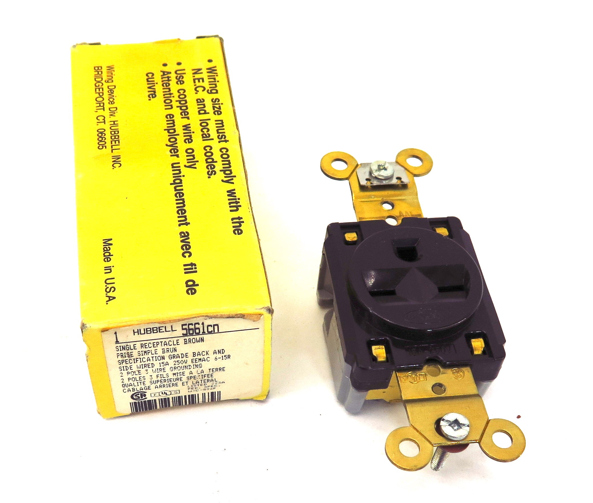 Hubbell HBL 5661CN Single Receptacle 15A 250V 2 Pole 3 Wire Grounding ...