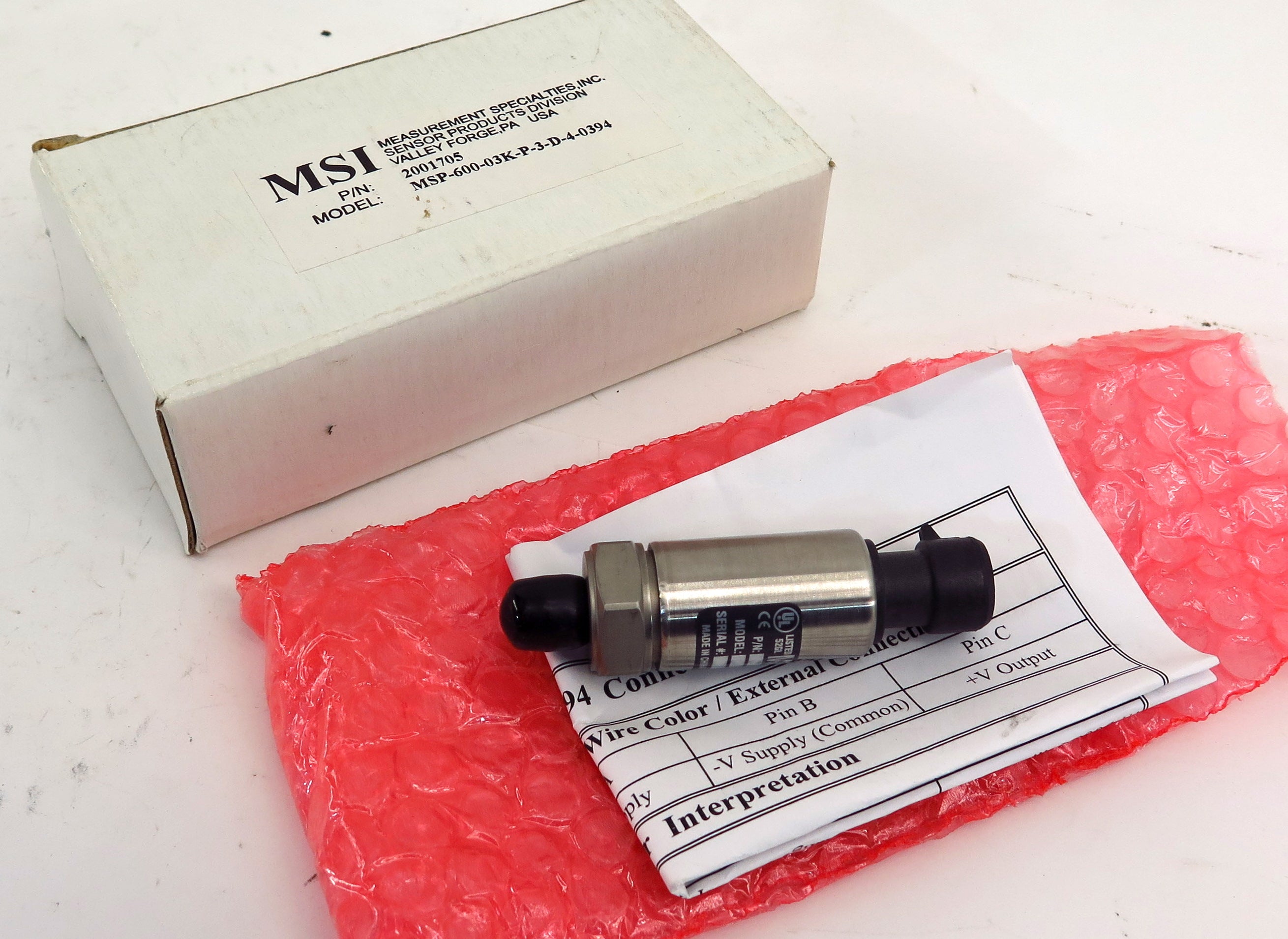 MSI Pressure Transducer 2001705 Model MSP-600-03K-P-3-D-4-0394 3000 Ps ...