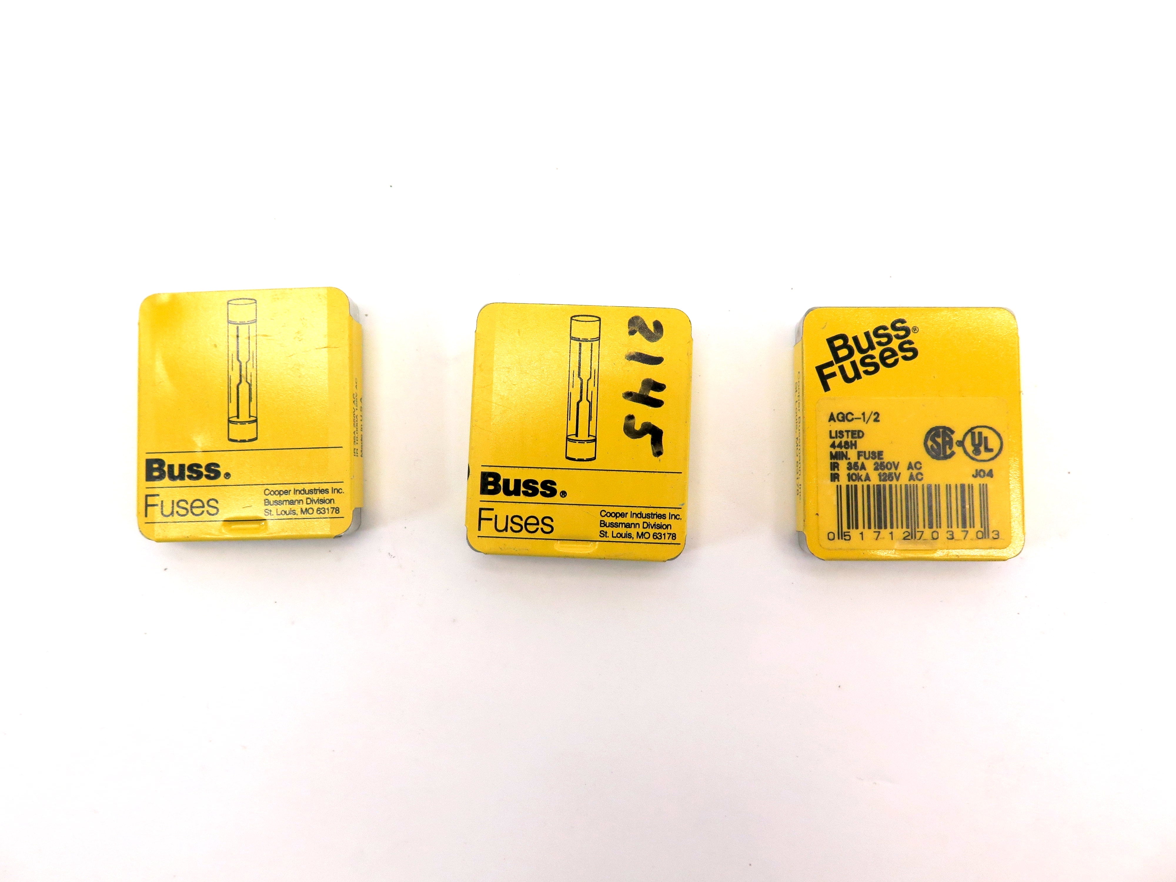 Buss Fuses AGC-1/2 448H Min Fuse 35A 250V AC LOT OF 15 – Advance Operations