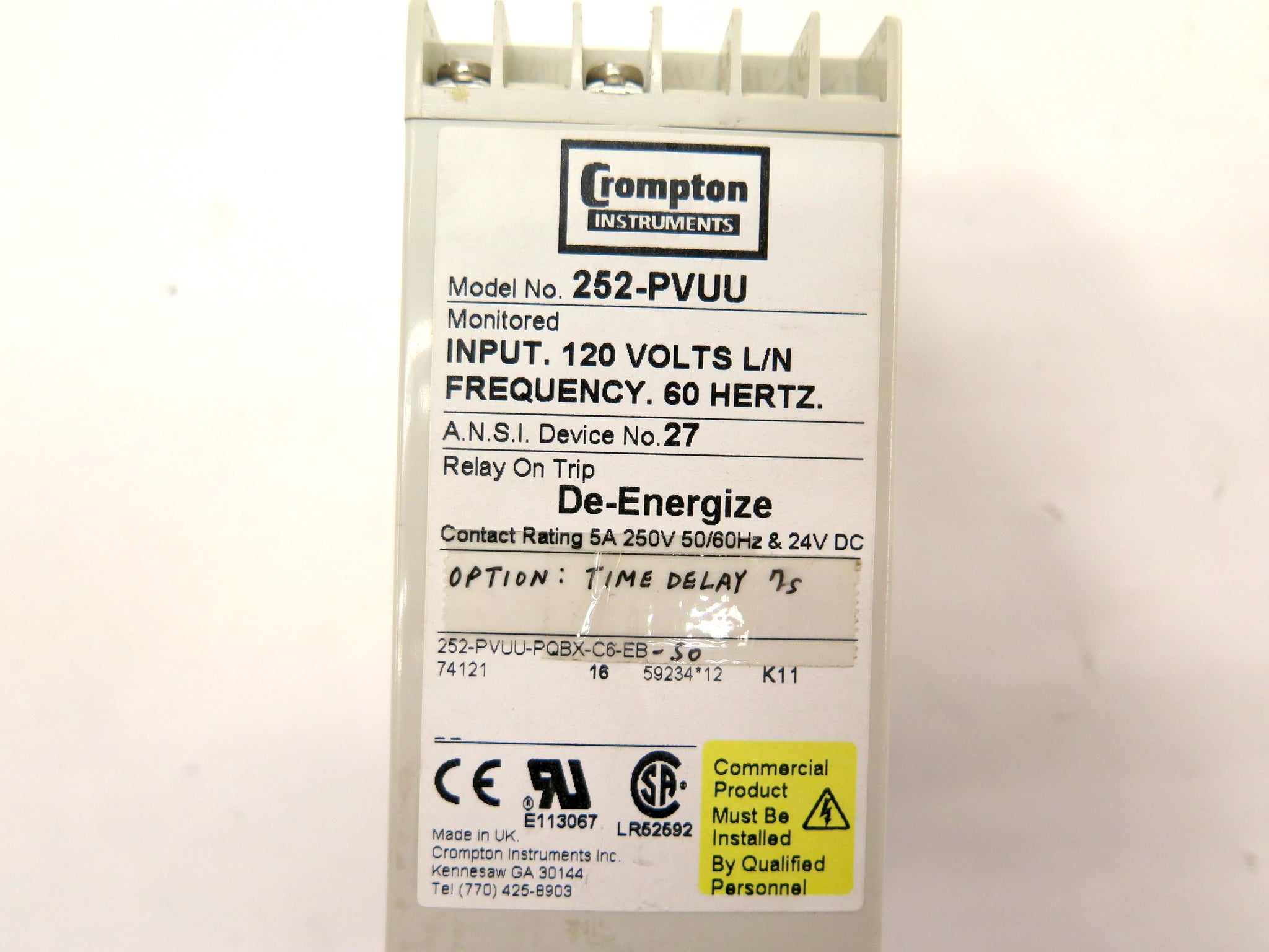 Crompton 252-PVUU Protector Relay 120V DE-Energize – Advance Operations