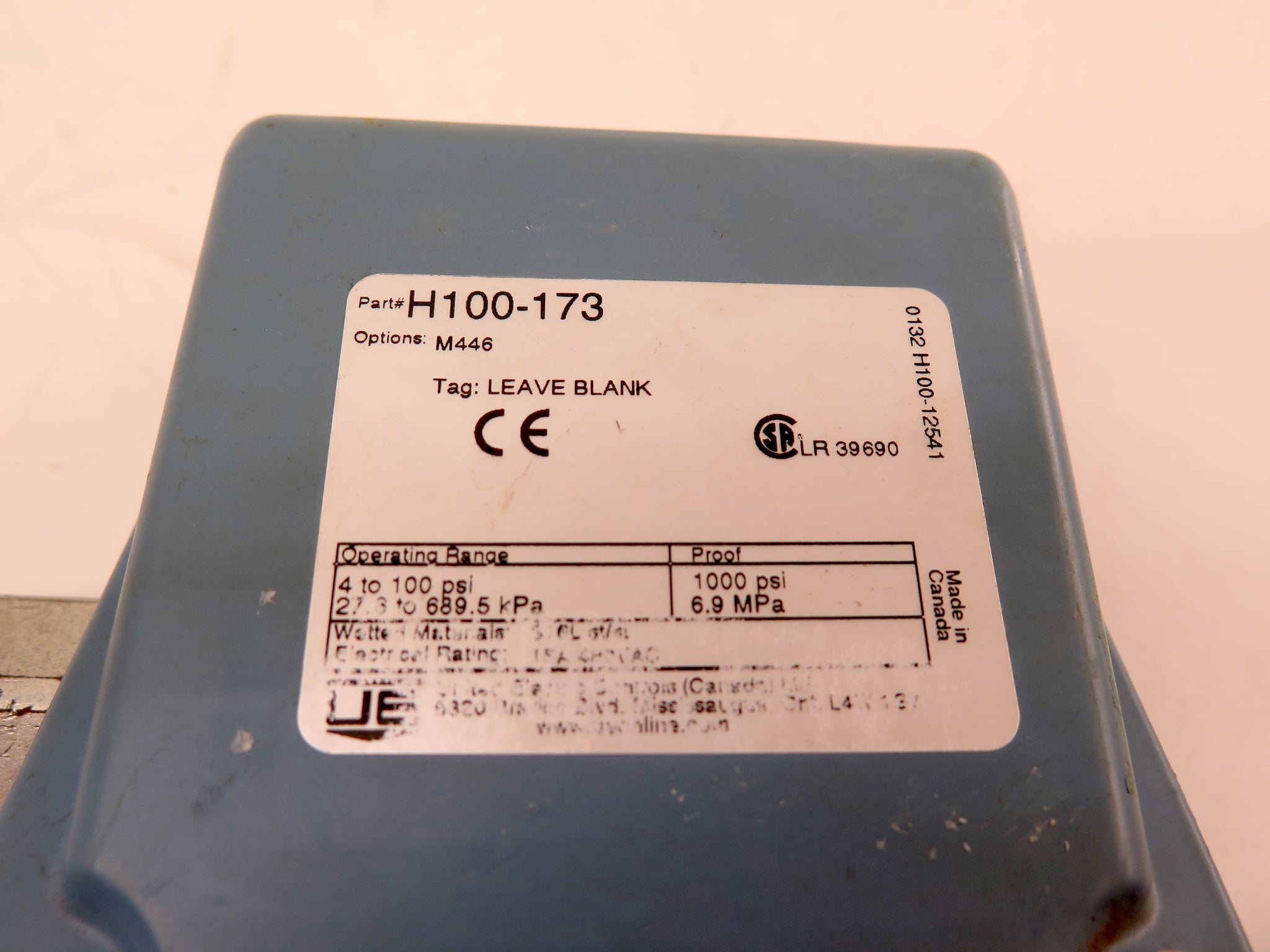 UE H100-173 Pressure Switch 4 to 100PSI 27.6 to 689.5 Kpa – Advance ...